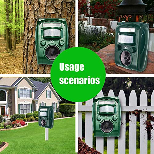 AMERFIST Solar Animal Repeller, 2021 Ultrasonic Mole Repellent, Rat, Squirrel, Deer, Raccoon, Skunk, Rabbit, Mole, Dog, Cat, Waterproof with Motion Detector, USB Rechargeable, Flashing Light (Green)