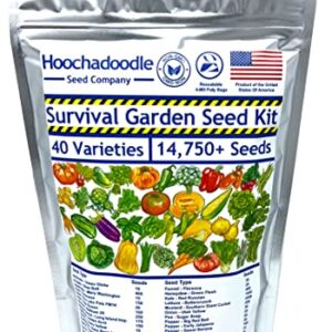 Survival Garden Seed Kit - 40 Varieties, 14,750+ Non-GMO Open Pollinated Seeds Heirloom Survival Seed Kit - Hoochadoodle Seed Company