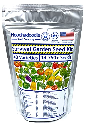 Survival Garden Seed Kit - 40 Varieties, 14,750+ Non-GMO Open Pollinated Seeds Heirloom Survival Seed Kit - Hoochadoodle Seed Company