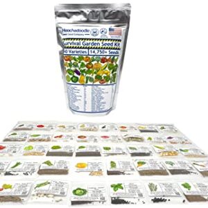 Survival Garden Seed Kit - 40 Varieties, 14,750+ Non-GMO Open Pollinated Seeds Heirloom Survival Seed Kit - Hoochadoodle Seed Company