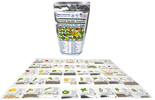 Survival Garden Seed Kit - 40 Varieties, 14,750+ Non-GMO Open Pollinated Seeds Heirloom Survival Seed Kit - Hoochadoodle Seed Company