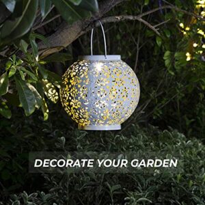 Large Solar Lanterns Outdoor Table Lights Metal 7.9" Dia Decorative Garden Lights Waterproof Hanging Solar Lanterns for Patio, Courtyard, Party, Wedding Decorations