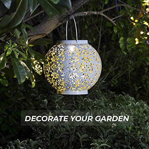 Large Solar Lanterns Outdoor Table Lights Metal 7.9" Dia Decorative Garden Lights Waterproof Hanging Solar Lanterns for Patio, Courtyard, Party, Wedding Decorations