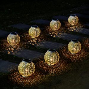 Large Solar Lanterns Outdoor Table Lights Metal 7.9" Dia Decorative Garden Lights Waterproof Hanging Solar Lanterns for Patio, Courtyard, Party, Wedding Decorations