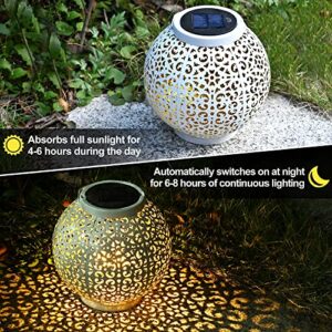 Large Solar Lanterns Outdoor Table Lights Metal 7.9" Dia Decorative Garden Lights Waterproof Hanging Solar Lanterns for Patio, Courtyard, Party, Wedding Decorations