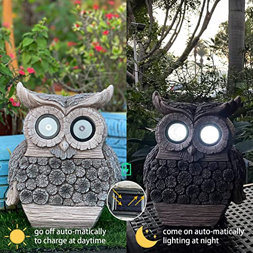 Skyant Solar Garden Statues Owl Figurine with Glowing Eyes - Outdoor Garden Statues for Yard Lawn Patio Decor