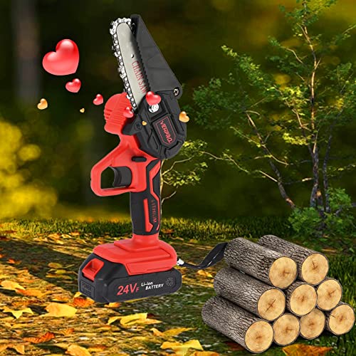 QBQCBB 24V Electric Cordless Saw Woodworking Electric Chain Saw Wood Cutter Suitable for Tree Pruning, with 1 Sets of Battery Portable Garden Cutting, Bamboo Cutting Green Works