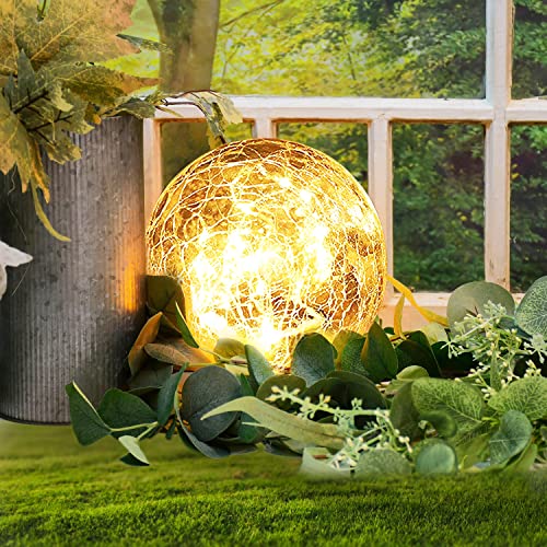 YOJACIKI Globe Solar Lights Outdoor Decorative, Cracked Glass Solar Ball Lights, Waterproof Ground Lights, Long Lasting Disk Lights for Lawn, Patio, Yard, Pathway, Christmas Garden Decor-1 Pack 4.7"