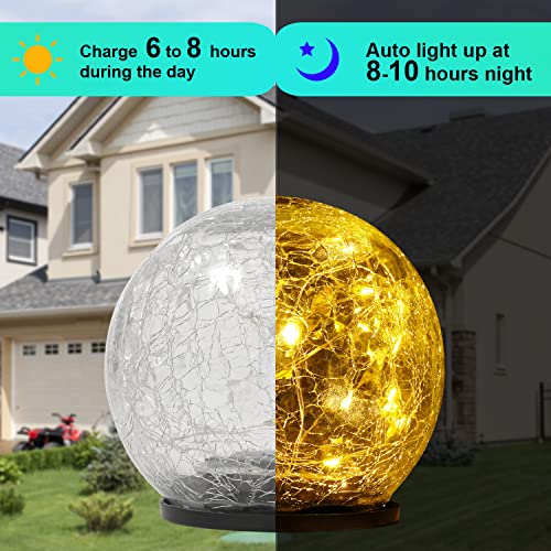 YOJACIKI Globe Solar Lights Outdoor Decorative, Cracked Glass Solar Ball Lights, Waterproof Ground Lights, Long Lasting Disk Lights for Lawn, Patio, Yard, Pathway, Christmas Garden Decor-1 Pack 4.7"