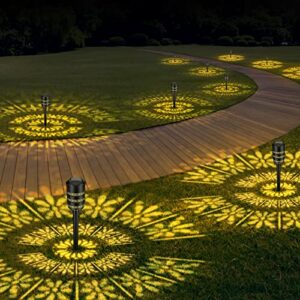 zliwral solar outdoor lights garden, 8 packs dynamic pattern solar lights,2 changeable patterns pathway lights,waterproof solar powered landscape path lights for lawn walkway yard decorative