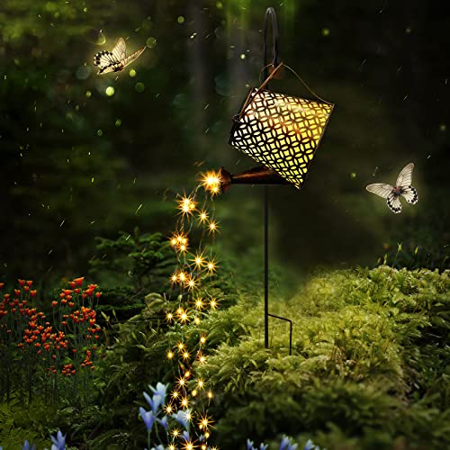 Watering Can with Lights Star Shower Watering Can Solar Twinkle Lights Waterproof Outdoor Decor LED Fairy Lights for Garden Yard Outdoor Lawn Patio Party Decorations Path Lights (Stylish Style)