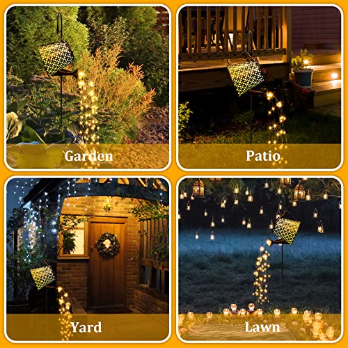 Watering Can with Lights Star Shower Watering Can Solar Twinkle Lights Waterproof Outdoor Decor LED Fairy Lights for Garden Yard Outdoor Lawn Patio Party Decorations Path Lights (Stylish Style)