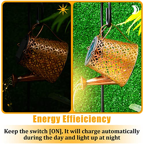 Watering Can with Lights Star Shower Watering Can Solar Twinkle Lights Waterproof Outdoor Decor LED Fairy Lights for Garden Yard Outdoor Lawn Patio Party Decorations Path Lights (Stylish Style)