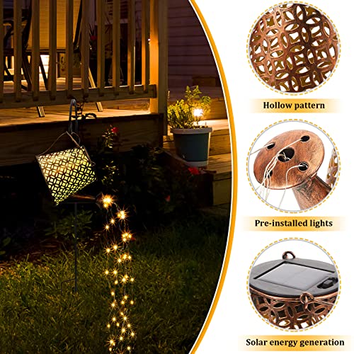 Watering Can with Lights Star Shower Watering Can Solar Twinkle Lights Waterproof Outdoor Decor LED Fairy Lights for Garden Yard Outdoor Lawn Patio Party Decorations Path Lights (Stylish Style)