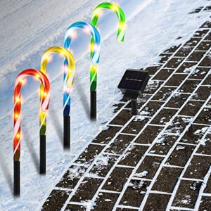 outdoor christmas decorations solar christmas candy cane lights, 4 packs solar christmas decorations indoor outdoor markers for patio garden walkway decorations (mix color)