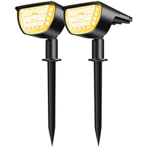 claoner solar spot lights outdoor, ip65 waterproof solar landscape spotlights, 2-in-1 adjustable wireless solar landscape lights for yard backyard trees house garden walkway-32 led/warm white(2 pack)