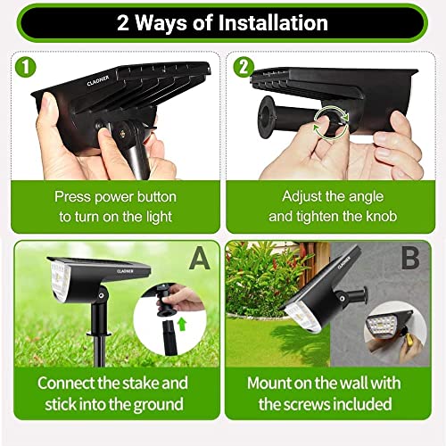 CLAONER Solar Spot Lights Outdoor, IP65 Waterproof Solar Landscape Spotlights, 2-in-1 Adjustable Wireless Solar Landscape Lights for Yard Backyard Trees House Garden Walkway-32 LED/Warm White(2 Pack)