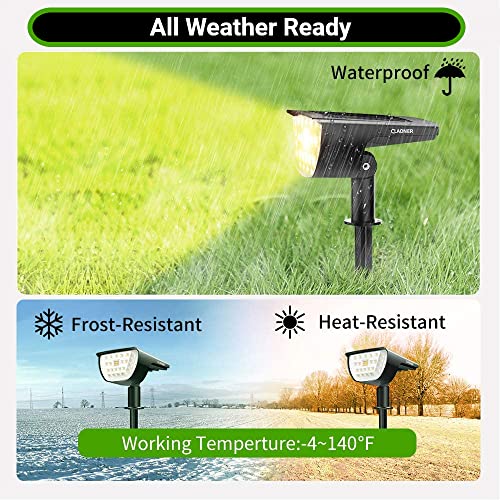 CLAONER Solar Spot Lights Outdoor, IP65 Waterproof Solar Landscape Spotlights, 2-in-1 Adjustable Wireless Solar Landscape Lights for Yard Backyard Trees House Garden Walkway-32 LED/Warm White(2 Pack)