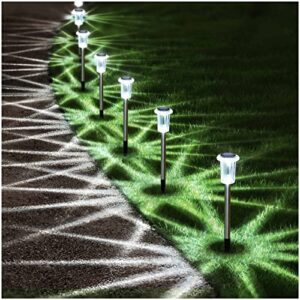 denicmic solar pathway lights outdoor 10 pack led waterproof stainless steel solar garden lights for pathway, walkway, driveway, yard, patio, garden decor