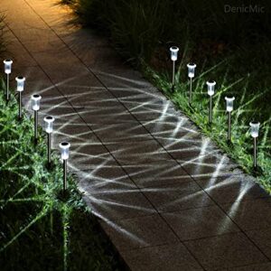 DenicMic Solar Pathway Lights Outdoor 10 Pack LED Waterproof Stainless Steel Solar Garden Lights for Pathway, Walkway, Driveway, Yard, Patio, Garden Decor