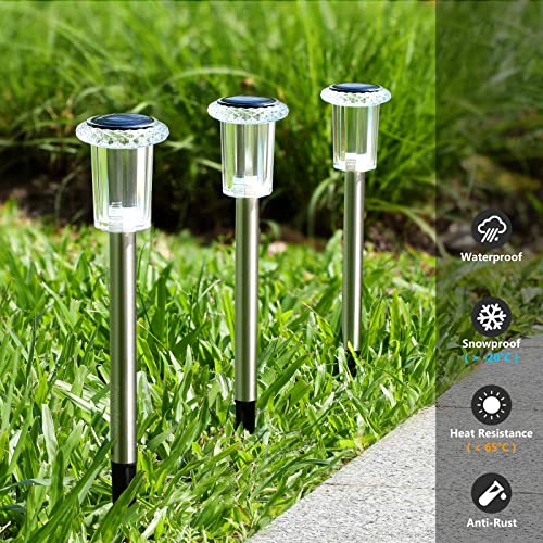 DenicMic Solar Pathway Lights Outdoor 10 Pack LED Waterproof Stainless Steel Solar Garden Lights for Pathway, Walkway, Driveway, Yard, Patio, Garden Decor