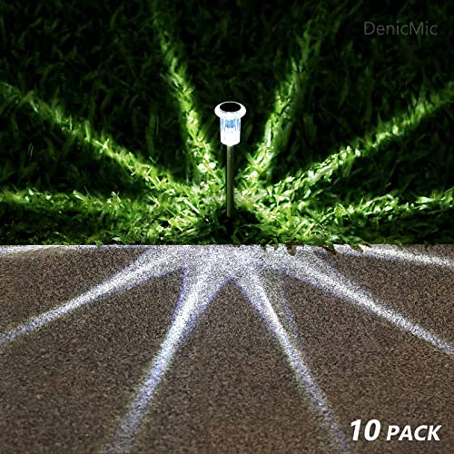 DenicMic Solar Pathway Lights Outdoor 10 Pack LED Waterproof Stainless Steel Solar Garden Lights for Pathway, Walkway, Driveway, Yard, Patio, Garden Decor