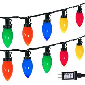 c9 bulbs – 33ft 50leds christmas string lights with 29v safe adaptor, 5 sets connectable,ul certified outdoor indoor fairy lights for christmas tree party garden decorations