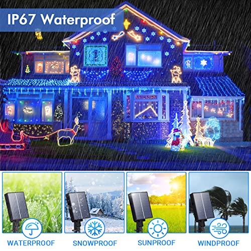 ICRGB Solar Rope Lights, 66FT 200 LED Outdoor String Lights, Blue Fairy Lights with Remote, 8 Modes, Timing Function, IP67 Waterproof, Outdoor Garden Patio Decorative,for Christmas Wedding Party