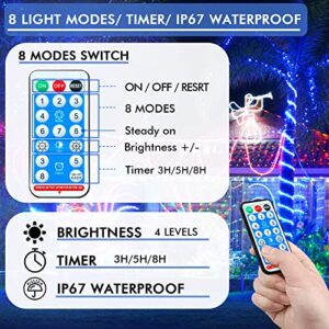 ICRGB Solar Rope Lights, 66FT 200 LED Outdoor String Lights, Blue Fairy Lights with Remote, 8 Modes, Timing Function, IP67 Waterproof, Outdoor Garden Patio Decorative,for Christmas Wedding Party