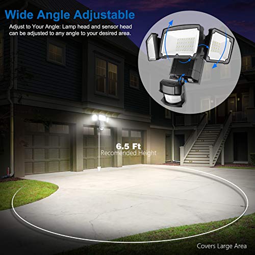 AmeriTop Solar Lights Outdoor, Super Bright 1600LM LED 6000K Solar Motion Sensor Lights with Wide Angle Illumination; 3 Adjustable Heads, IP65 Waterproof Outdoor Security Lighting (Black)