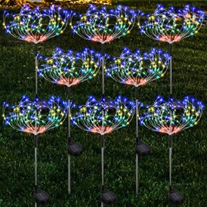 8 pack solar firework light outdoor garden solar light diy decorative firework lamp waterproof colorful starburst light 8 lighting modes 120 led twinkling landscape decor for backyard pathway lawn