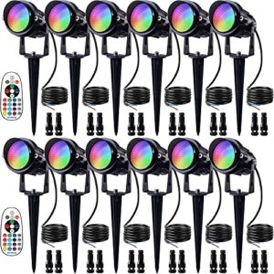 sunvie rgb low voltage landscape lights color changing 12w led landscape lighting outdoor waterproof spotlight remote control for garden pathway christmas decorative lighting, 12 pack with connector