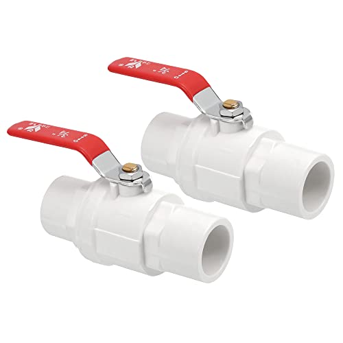 M METERXITY 2 Pack Ball Valve - Irrigation Water Flow Control, Slip Plastic Shut-Off Valve, Apply to Outdoor/Garden/Swimming Pools(25mm ID, White Red)