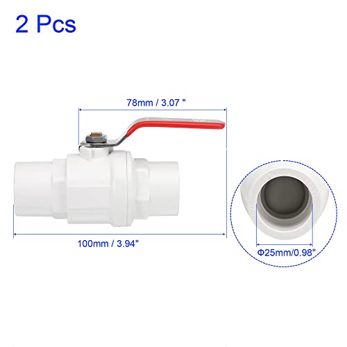 M METERXITY 2 Pack Ball Valve - Irrigation Water Flow Control, Slip Plastic Shut-Off Valve, Apply to Outdoor/Garden/Swimming Pools(25mm ID, White Red)