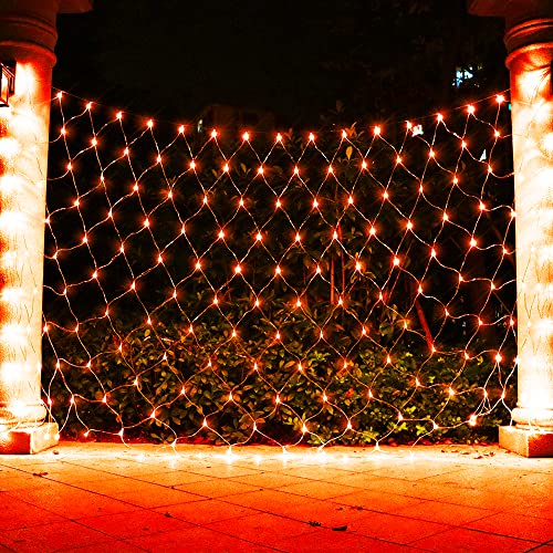 Vicila LED Net Light Halloween Decor Mesh Lights, Tree Warp Fairy Lights Outdoor Hanging String Light for Home, Bedroom, Christmas, Garden, Walkway, Bushes Decor-9.8ft x 6.6ft(Orange)