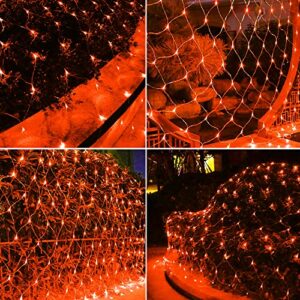 Vicila LED Net Light Halloween Decor Mesh Lights, Tree Warp Fairy Lights Outdoor Hanging String Light for Home, Bedroom, Christmas, Garden, Walkway, Bushes Decor-9.8ft x 6.6ft(Orange)