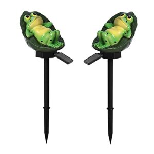 ezume 2 pack frog garden solar light outdoor decor, cute resin animal solar led light waterproof with stake, ground plug solar light for garden, lawn, walkway, patio, yard art decoration