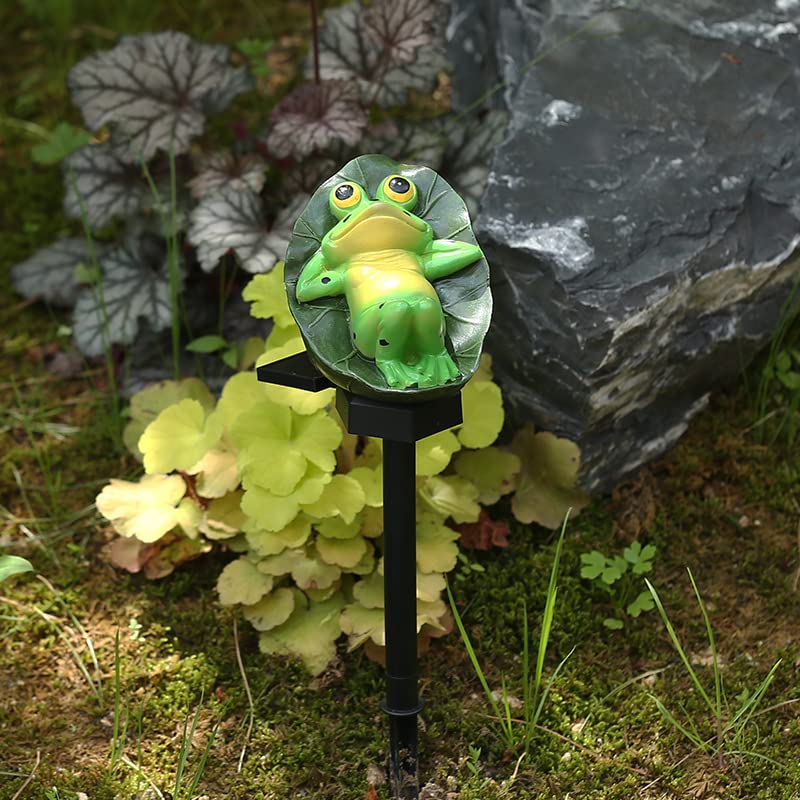 EZUME 2 Pack Frog Garden Solar Light Outdoor Decor, Cute Resin Animal Solar LED Light Waterproof with Stake, Ground Plug Solar Light for Garden, Lawn, Walkway, Patio, Yard Art Decoration