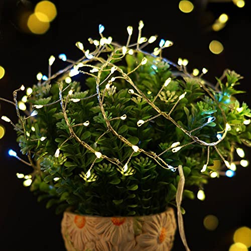 RESNICE 50FT Firecracker String Lights 500 LEDs Warm White Plug in Indoor Silver Wire LED Cluster Fairy Lights with Remote for Christmas Tree,Plant,Bedroom,Garden,Patio,Backyard