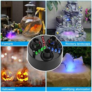 FITNATE Three-Head Mist Maker, Larger Fogger with 12 LED Light Fog Machine 1500ML/H Atomizer for Halloween, Pond, Garden, Rockery,Yard