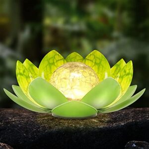 qzhp solar lights outdoor, garden decor, cracked globe glass, waterproof metal solar garden light for pathway, patio, lawn, yard, ground