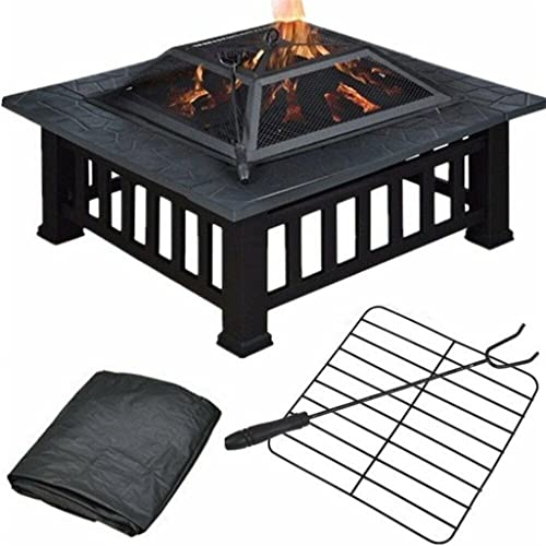 LDCHNH Fire Pit BBQ Firepit Brazier Square Table Stove Patio Heater Outdoor Garden