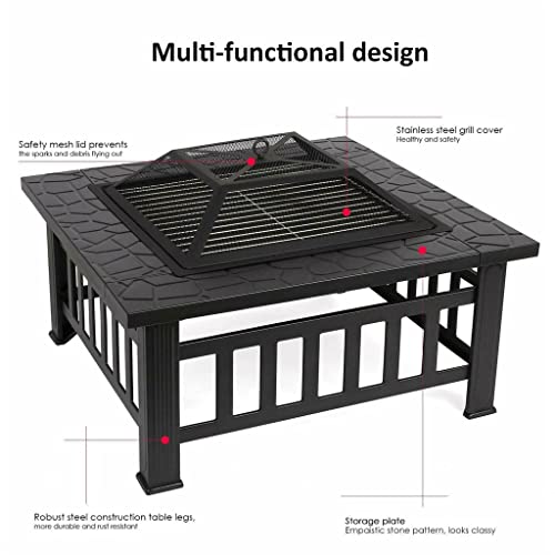 LDCHNH Fire Pit BBQ Firepit Brazier Square Table Stove Patio Heater Outdoor Garden