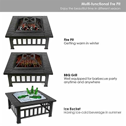 LDCHNH Fire Pit BBQ Firepit Brazier Square Table Stove Patio Heater Outdoor Garden