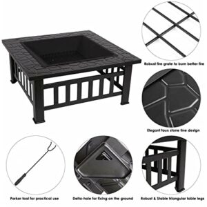 LDCHNH Fire Pit BBQ Firepit Brazier Square Table Stove Patio Heater Outdoor Garden