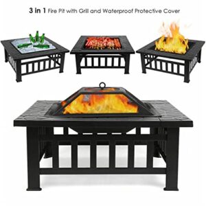 LDCHNH Fire Pit BBQ Firepit Brazier Square Table Stove Patio Heater Outdoor Garden