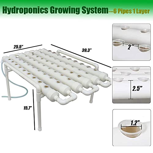 INTBUYING PVC Hydroponics Growing System, 54 Sites 6 Pipes Grow Kit for Leafy Vegetables, 1 Layers Hydroponic Kit with 110V Pump, Hose, Basket, Planting Sponges