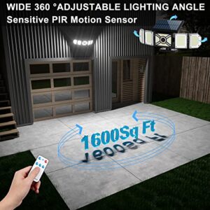 Solar Outdoor Lights Motion Sensor with Remote Control, 244 LED 3 Lighting Modes, 5 Adjustable Heads Security Flood Wall Light IP65 Waterproof, 2400mAh 360° Wide Angle Spotlight for Garage Yard Garden