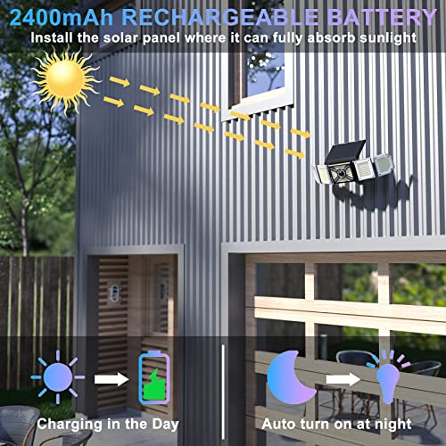 Solar Outdoor Lights Motion Sensor with Remote Control, 244 LED 3 Lighting Modes, 5 Adjustable Heads Security Flood Wall Light IP65 Waterproof, 2400mAh 360° Wide Angle Spotlight for Garage Yard Garden