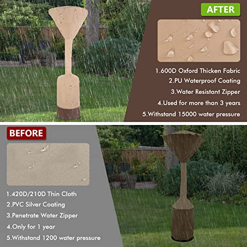 DiscoverPatios Patio Heater Covers Waterproof,600D Oxford Fabric Outdoor Heater Cover with Zipper and Storage Bag,PU Coating,Sunlight-Resistant,Snow-Resistant,Dust-proof Garden Cover(Beige 34*19*95)